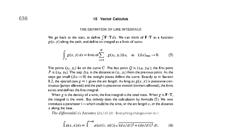 CH15 15 Vector Calculus: Line Integrals and Work Integrals Summary ...