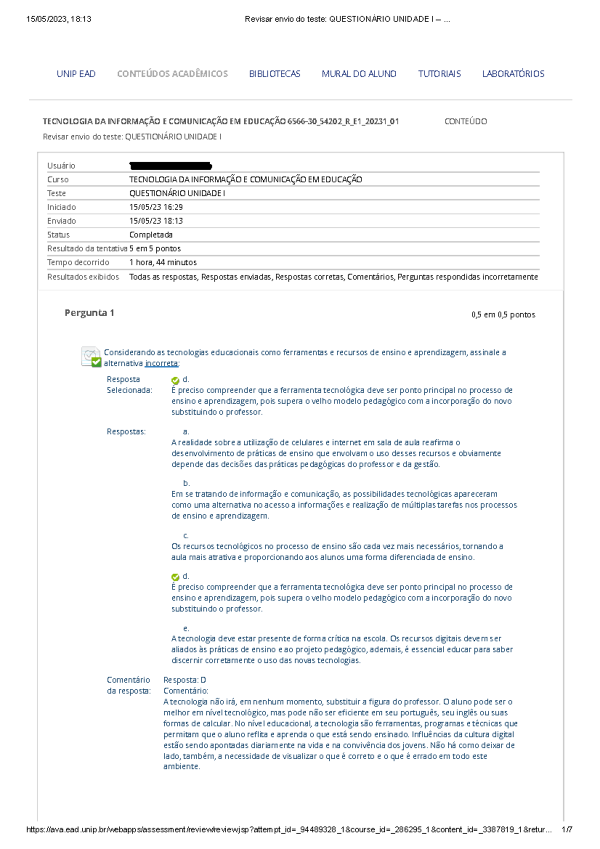 18:13 Revisão do Teste: Questionário Unidade I - TIC em Educação UNIP ...