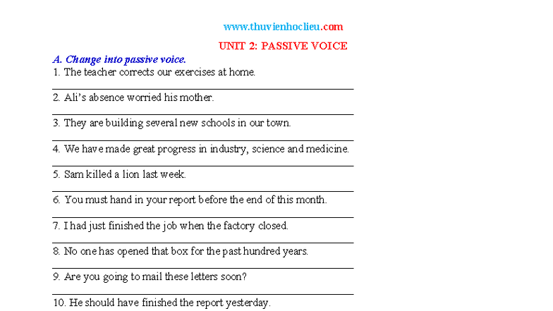 UNIT 2: PASSIVE VOICE EXERCISES AND ANSWERS - Studocu
