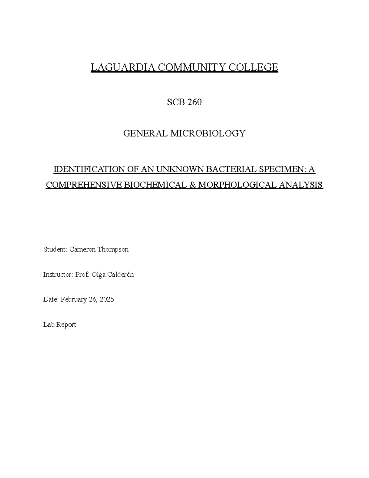 SCB 260 Lab Report: Identification of Staphylococcus aureus through ...