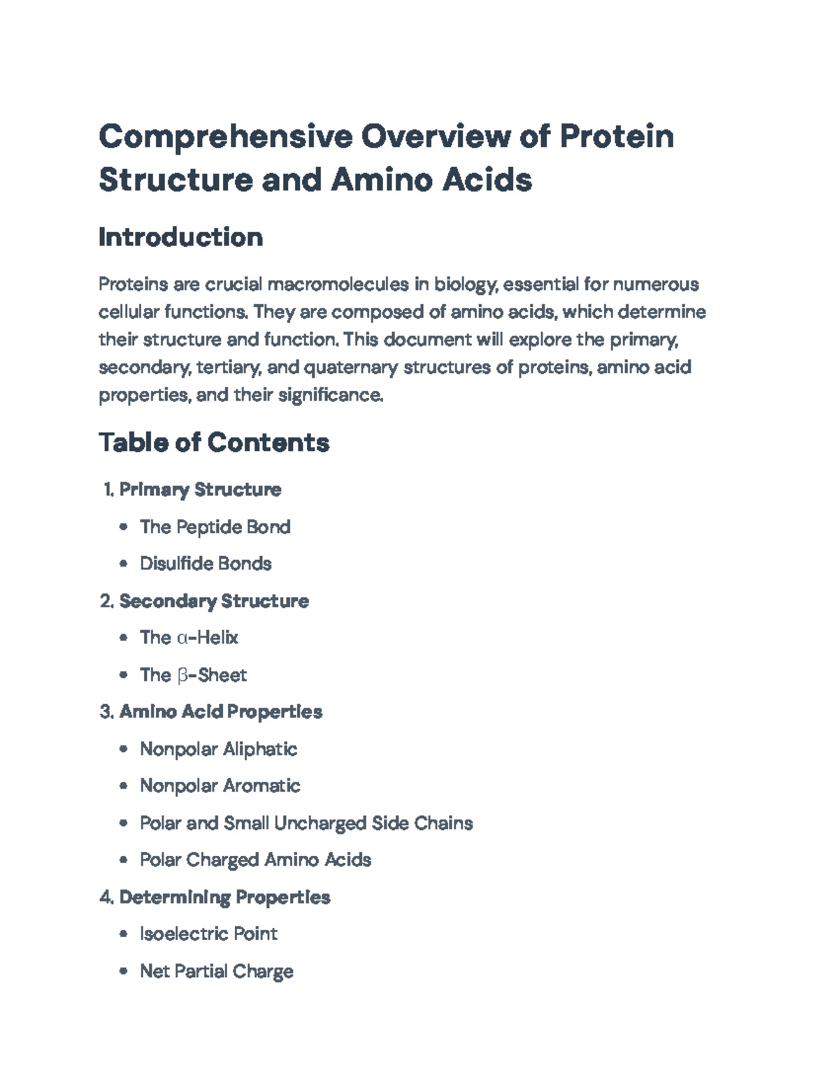 Protein Structure and Amino Acids Overview - BIO101 Final Notes ...
