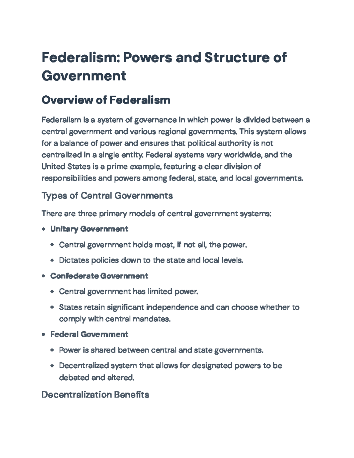 Overview of Federalism: Structure, Powers, and Local Governance ...