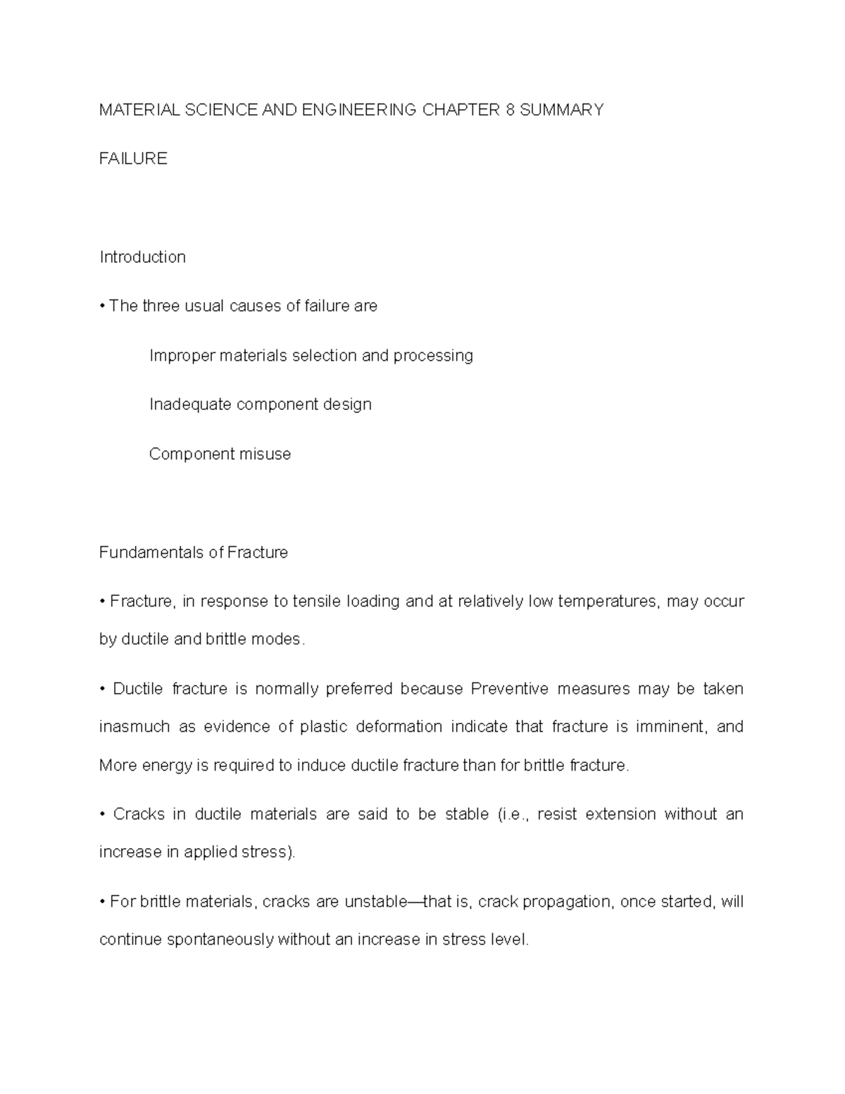 Failure - MATERIAL SCIENCE AND ENGINEERING CHAPTER 8 SUMMARY FAILURE ...