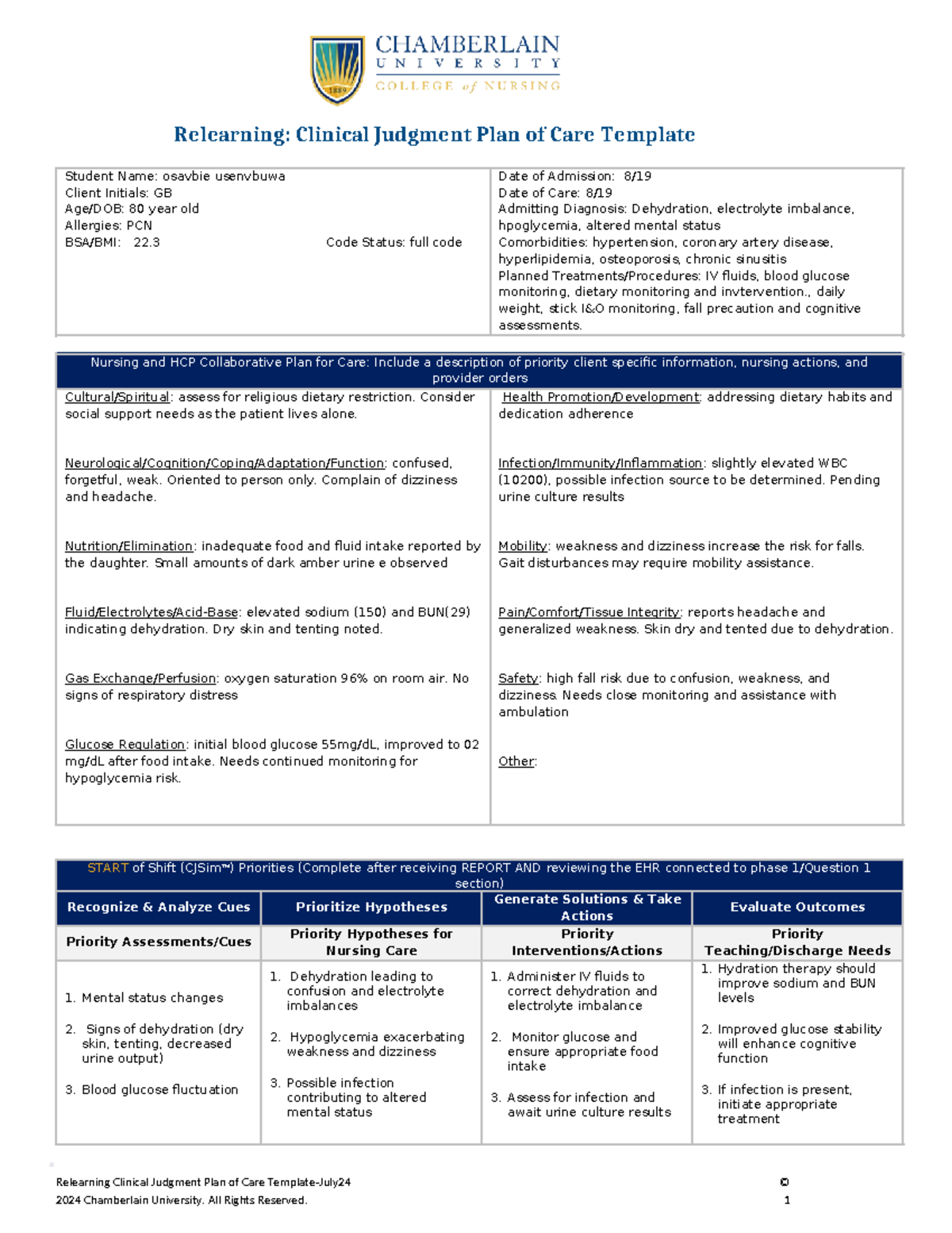 Relearning Clinical Judgment Plan of Care Template: Case Study of GB ...