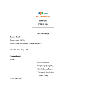 Khởi nghiệp - EXE101 - FPT - Studocu