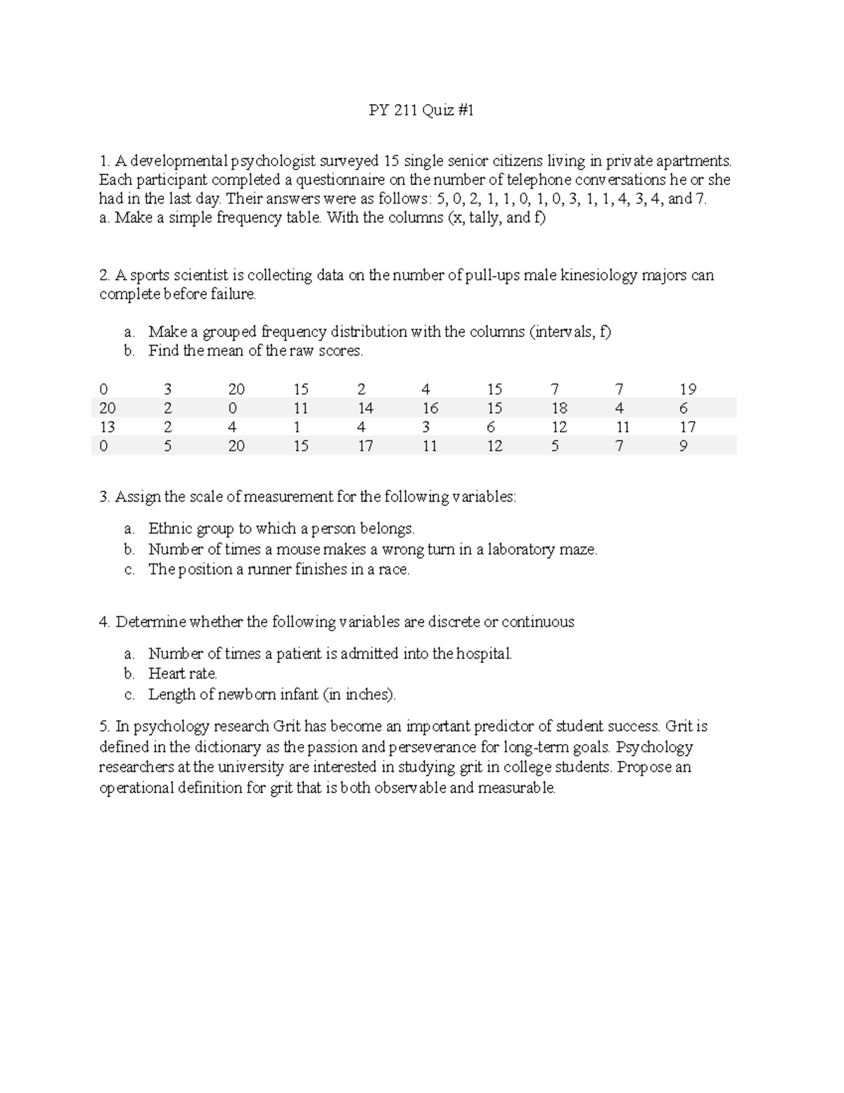 PY 211 Quiz #1 - Practice Solutions for Statistical Methods - Studocu
