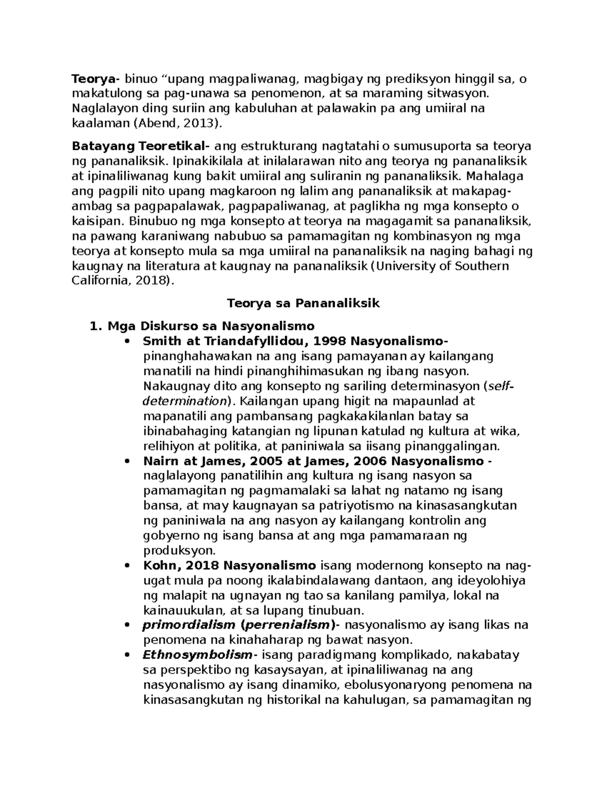 FILI Yunit 5 Teorya at Diskurso ng Nasyonalismo at Dependensiya - Studocu