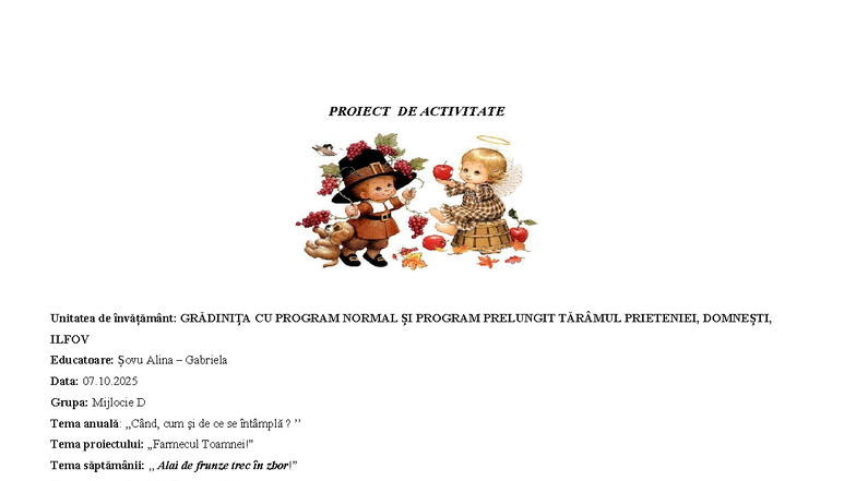 Proiect Didactic (PD) - Alai de Frunze în Zbor (Grupa Mijlocie) - Studocu