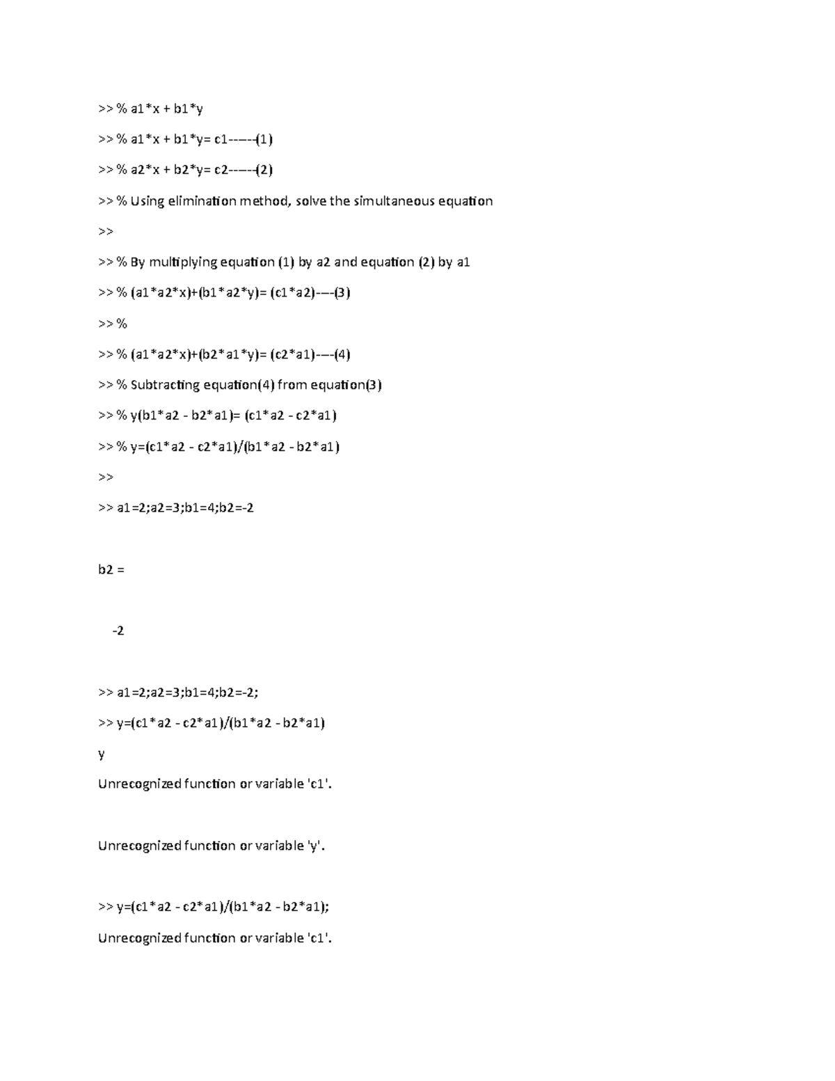 Matlab Practice Qs: Solving Simultaneous Equations & Quadratics - Studocu