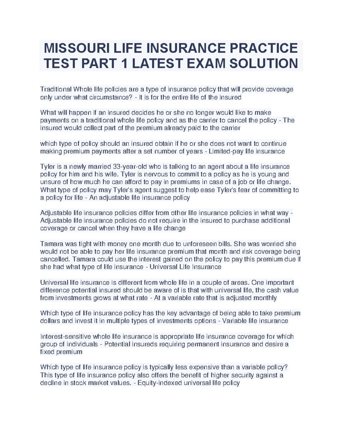 Maryland state exam life insurance license practice - Maryland state ...