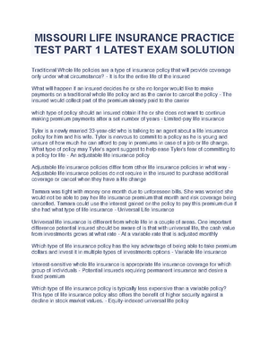 Missouri Life and Health Insurance Final Exam full update - Missouri ...