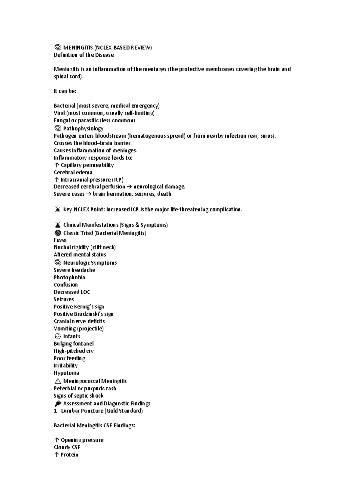 Meningitis Review: Key Points for NCLEX Success - Studocu