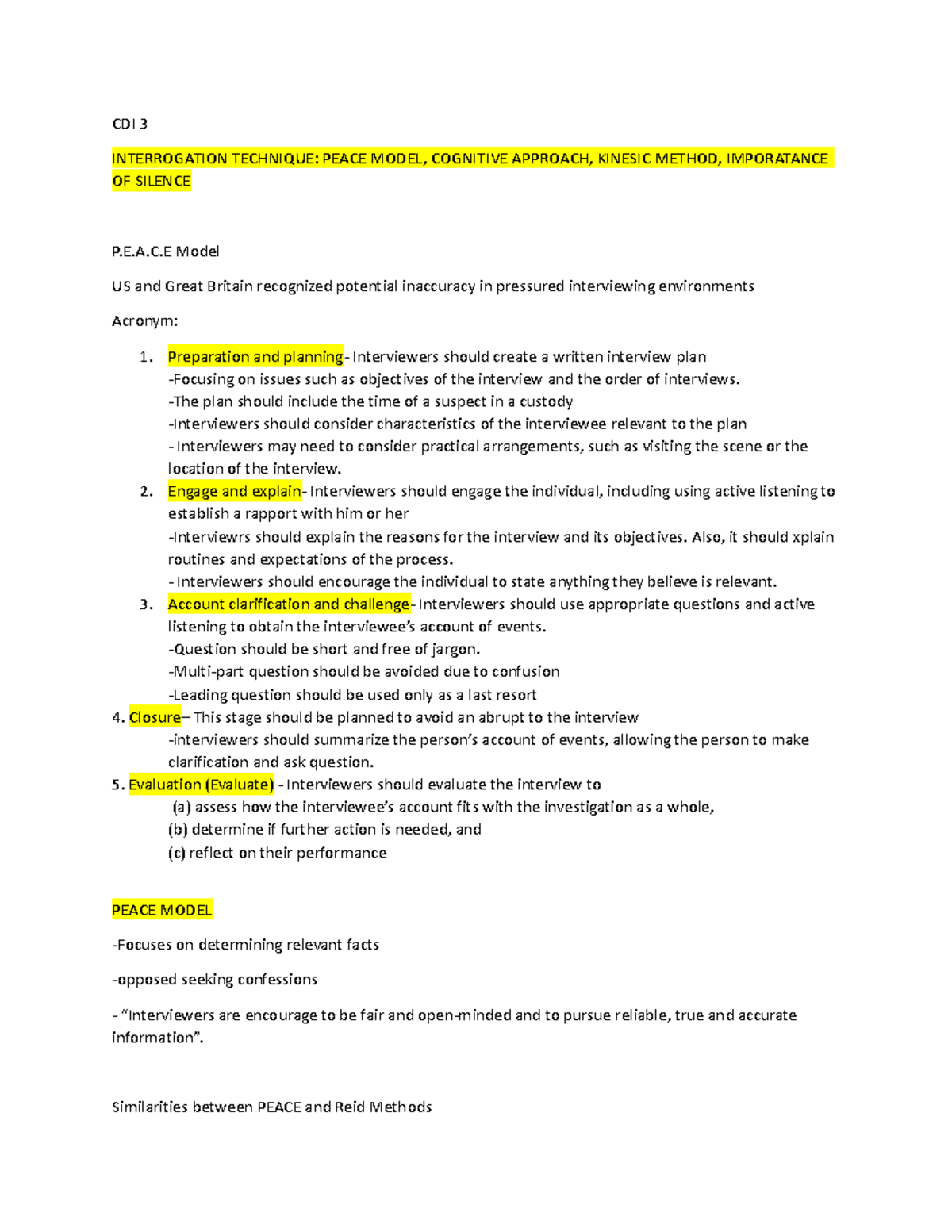 CDI-3-reviewer - reviewer - CDI 3 INTERROGATION TECHNIQUE: PEACE MODEL ...