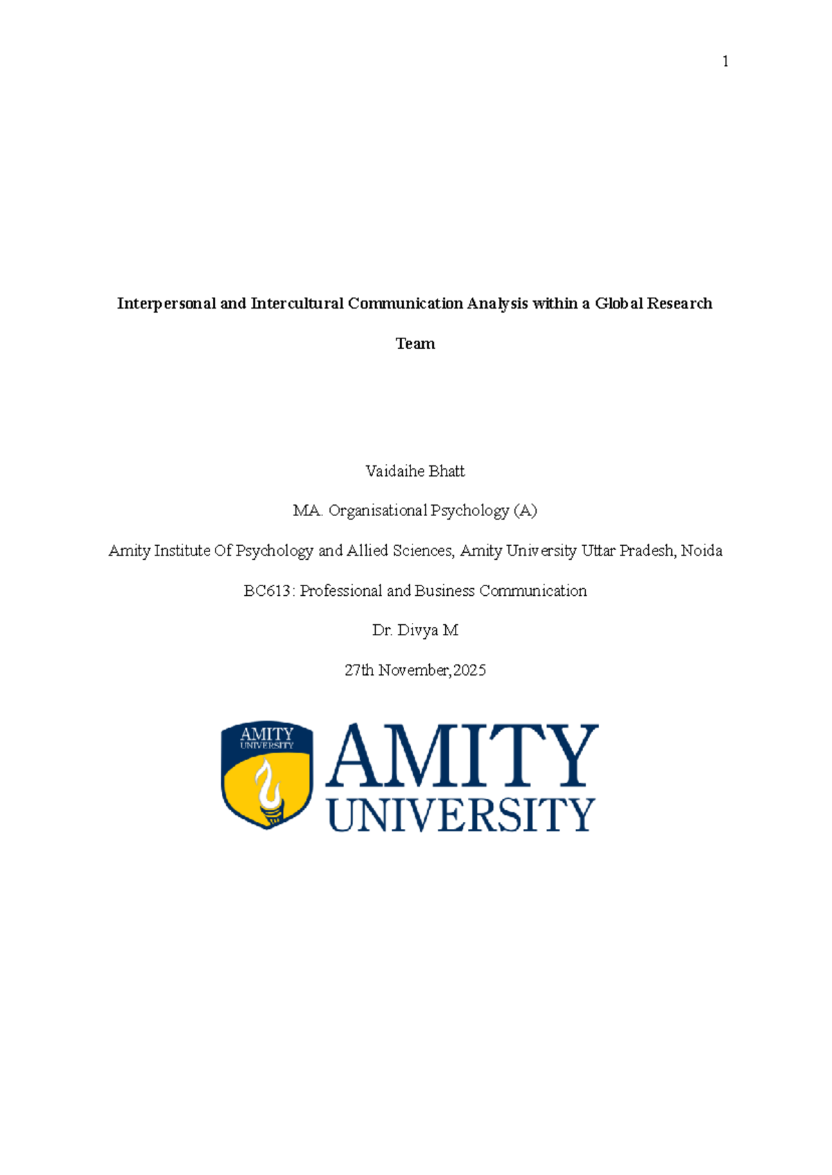 BC613: Interpersonal & Intercultural Comm. Analysis in Global Teams ...