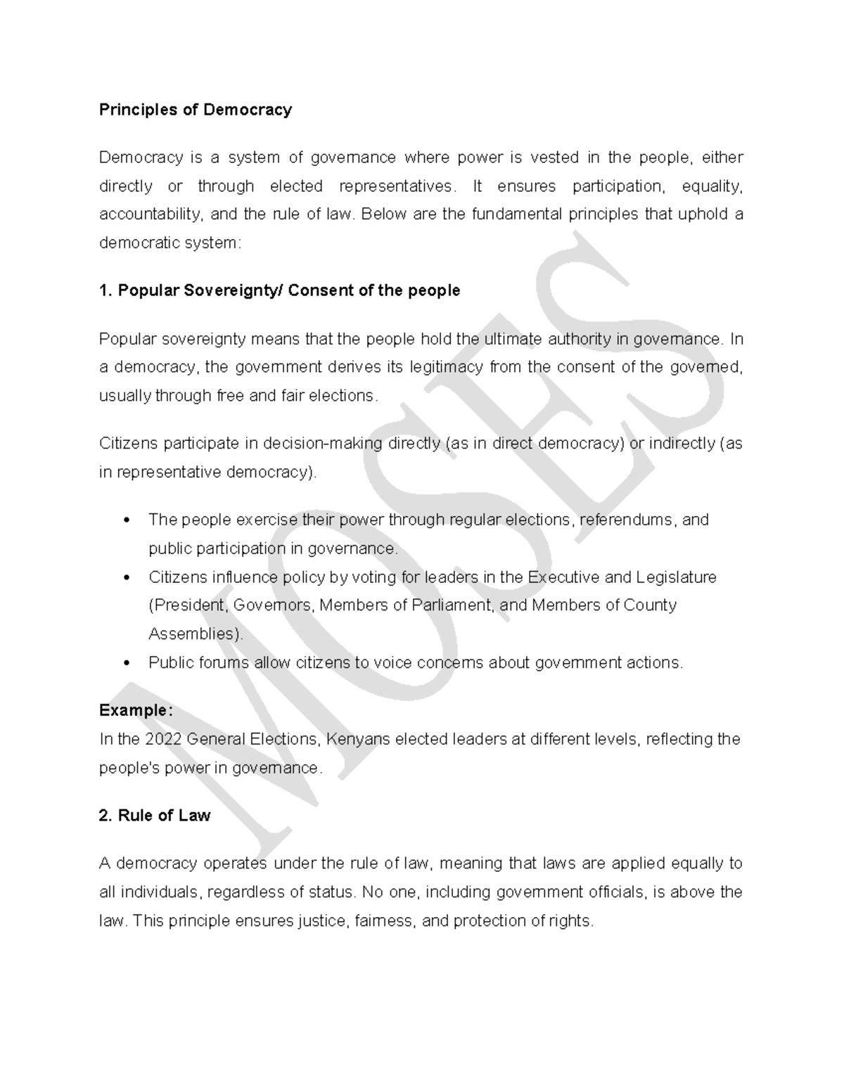 Principles of Democracy: Key Concepts and Examples in Governance - Studocu
