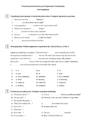 Present Simple, Present Continuous klasa 5 - 1 Zakreśl struktury, które poprawnie uzupełniają ...