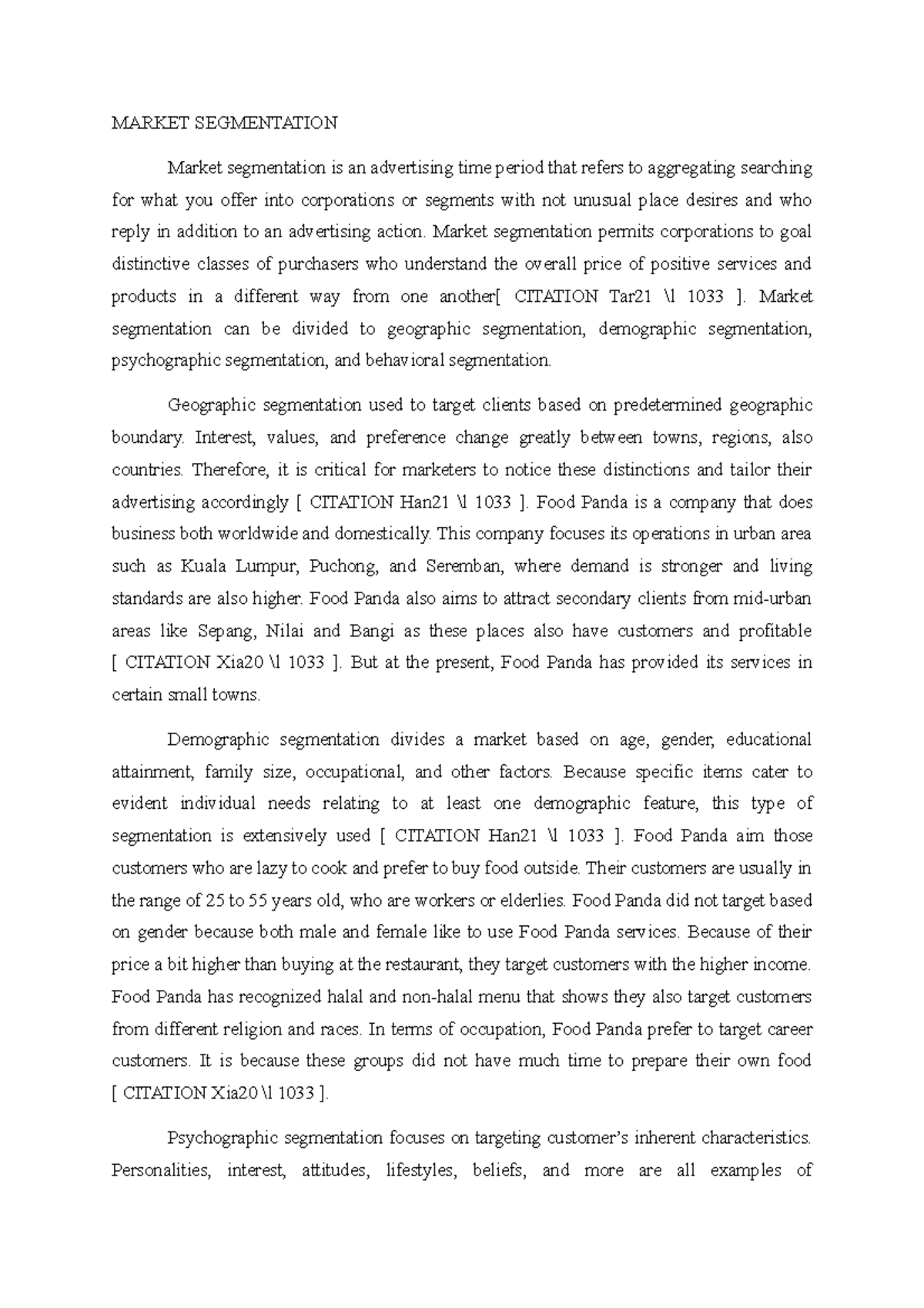 MKT 420 Market Segmentation Analysis Assignment - Studocu