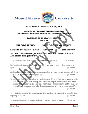 PHYS 1001: Thermal Physics Overview and Key Concepts for Exam - Studocu