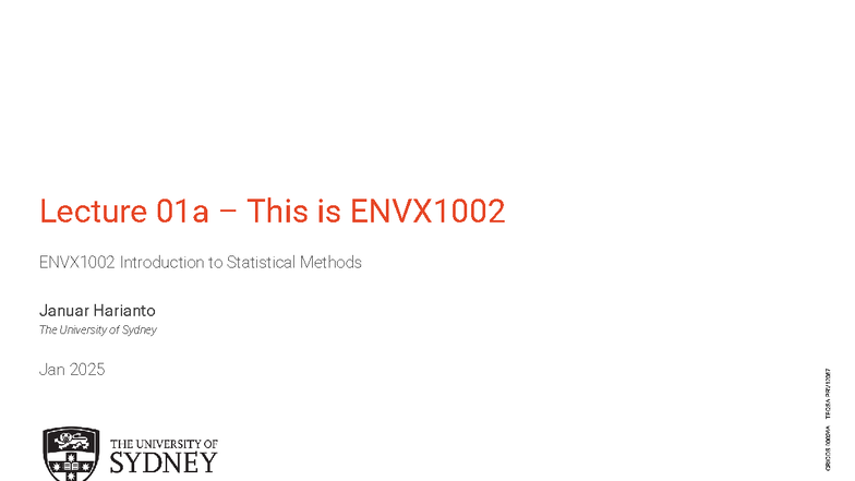 Lecture 01a: Intro to Statistical Methods (ENVX1002) - Jan 2025 - Studocu
