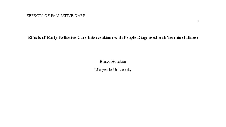 EBP 5 - 5.1: Impact of Early Palliative Care on Terminal Illness ...