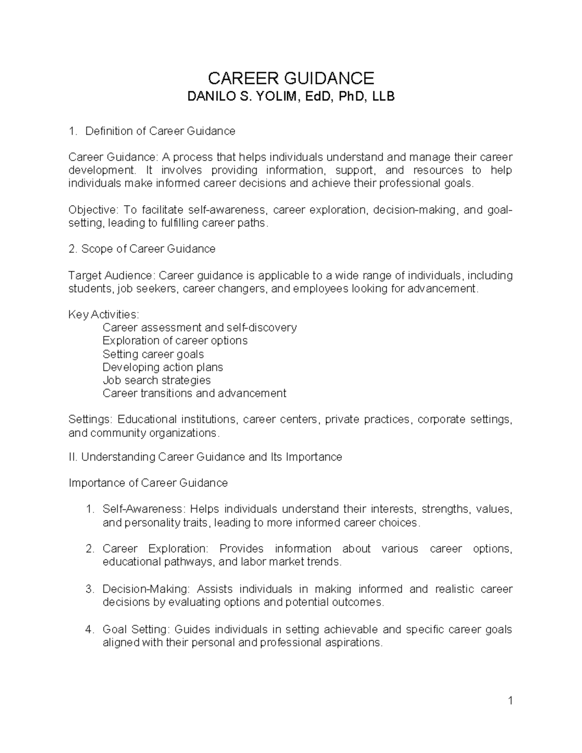 Career Guidance Notes: Key Concepts and Practical Applications - Studocu