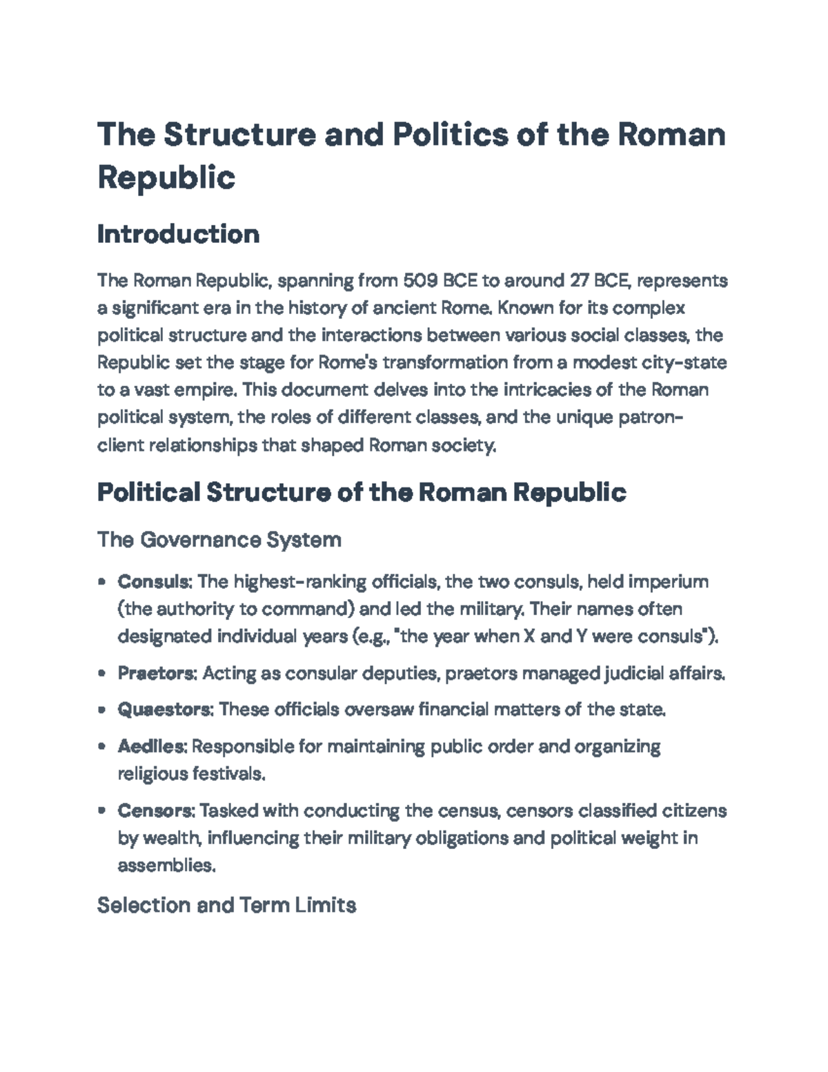 The Structure and Politics of the Roman Republic: Insights and Impacts ...