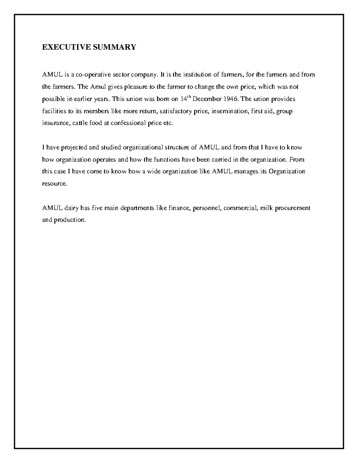 Study of Organizational Structure and Efficiency in AMUL Co-op - Studocu