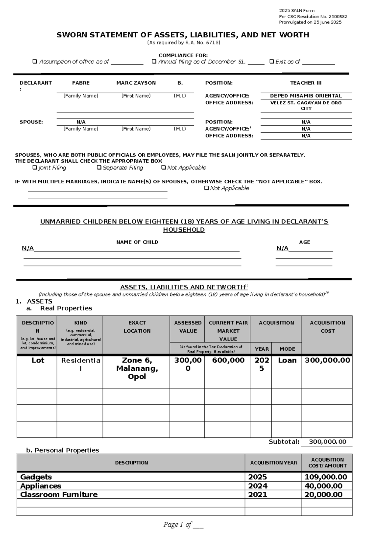 2025 SALN Form Compliance for Teachers - CSC Resolution No. 2500632 ...