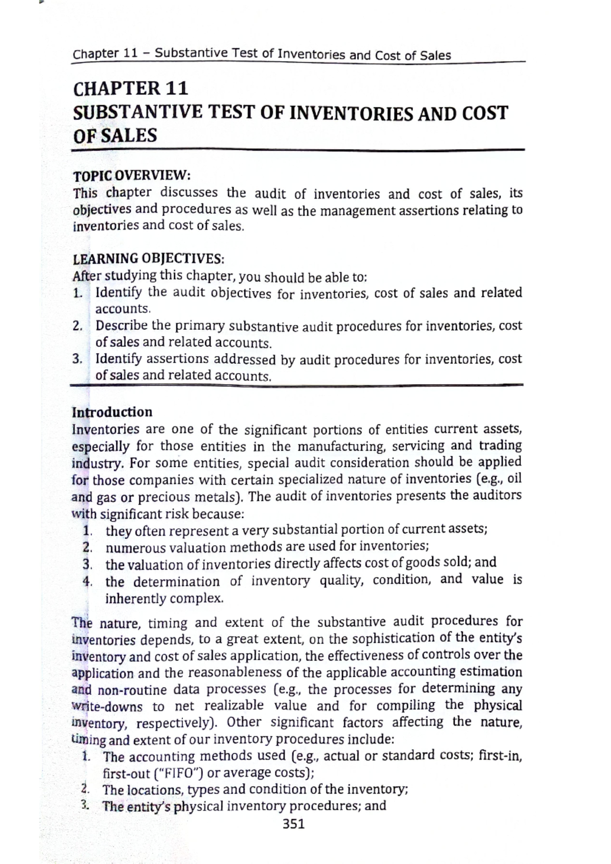 Chapter 11: Substantive Tests for Inventories & Cost of Sales - Studocu