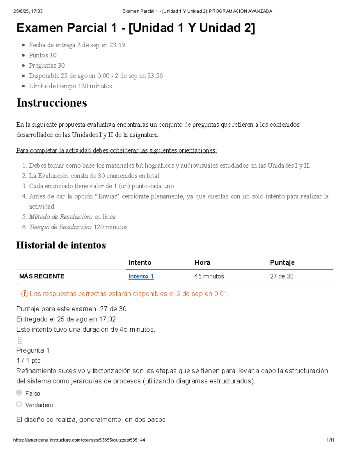 Examen Parcial 1 - Unidades I y II PROGRAMACION AVANZADA - Studocu