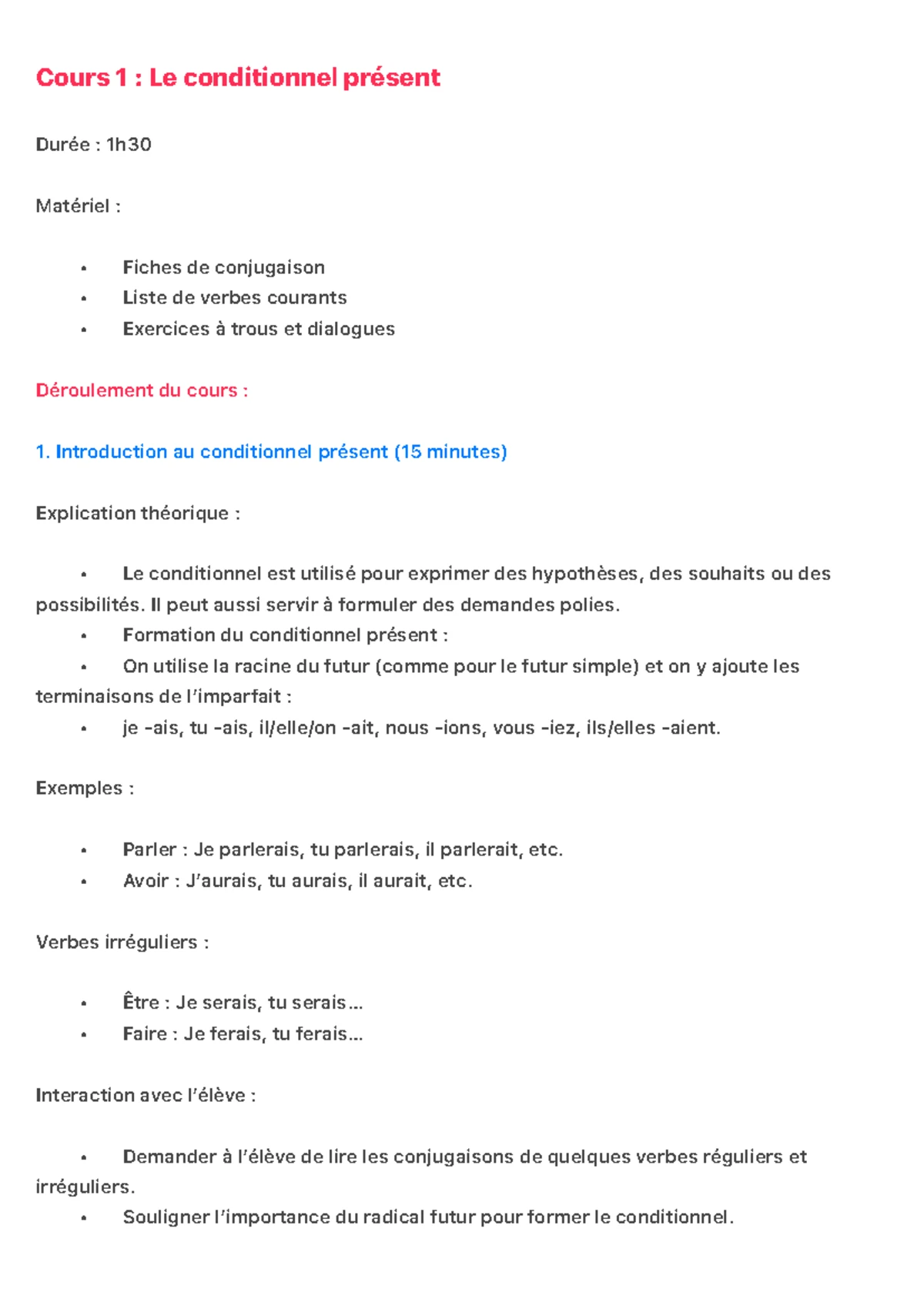 Le conditionnel présent : Formation et exercices pratiques - Studocu