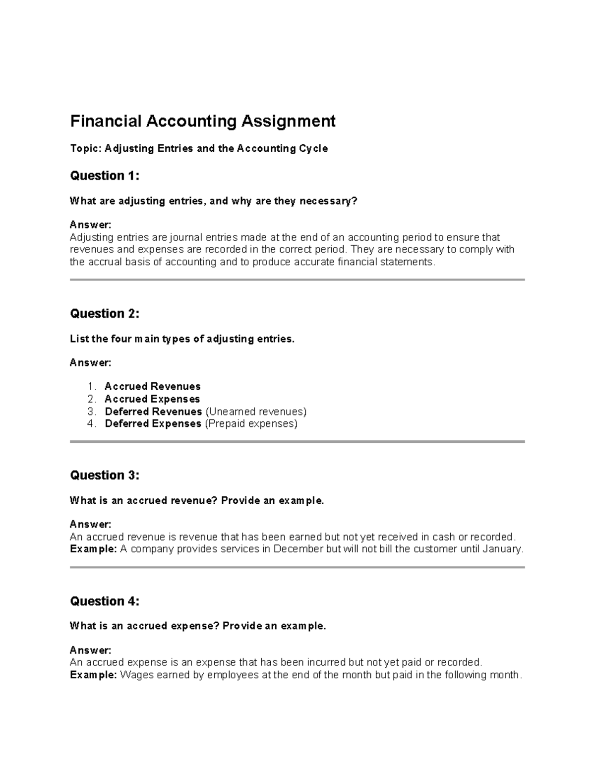 Financial Accounting Assignment: Adjusting Entries & Cycle - Studocu