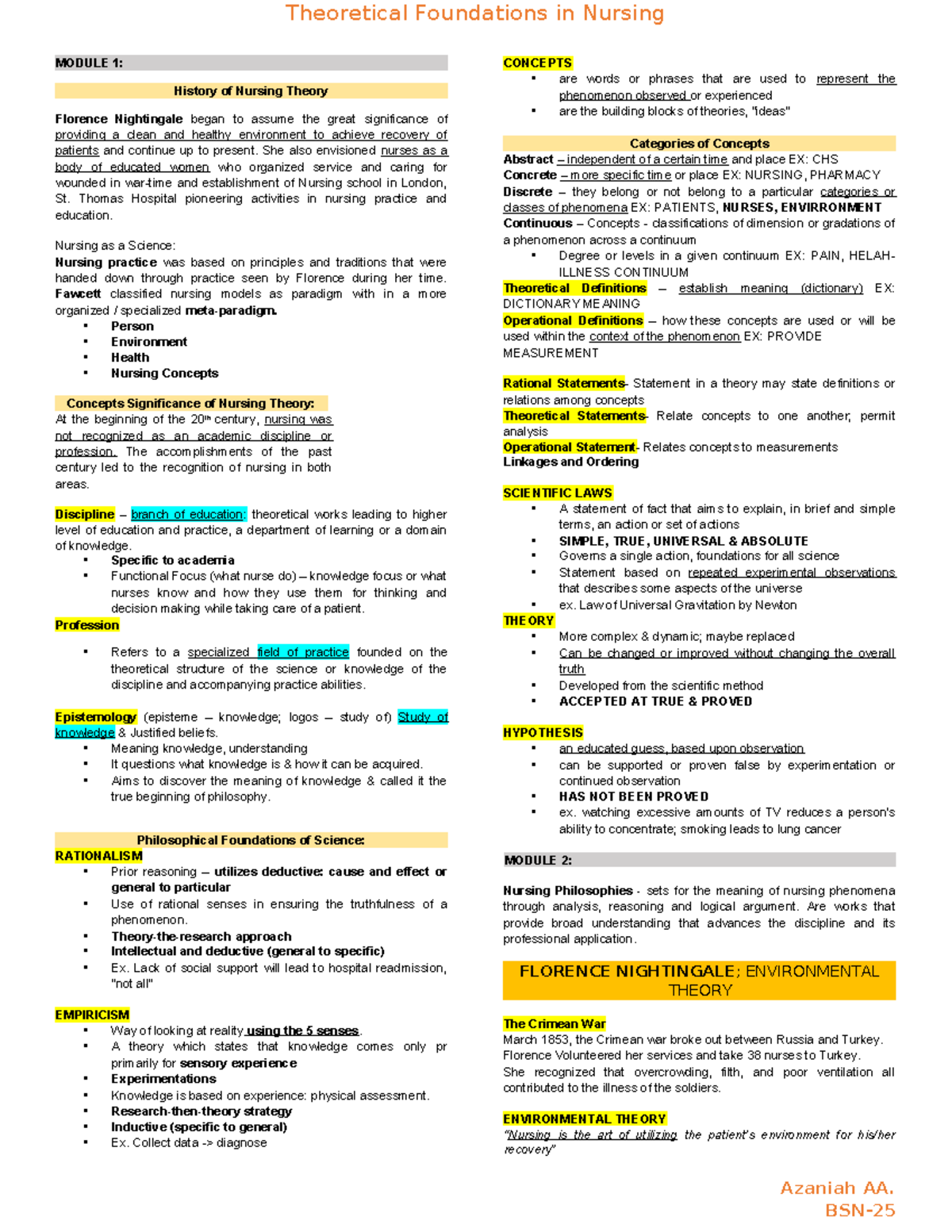 TFN-P1- Nursing Theories Overview and Key Concepts Review - Studocu