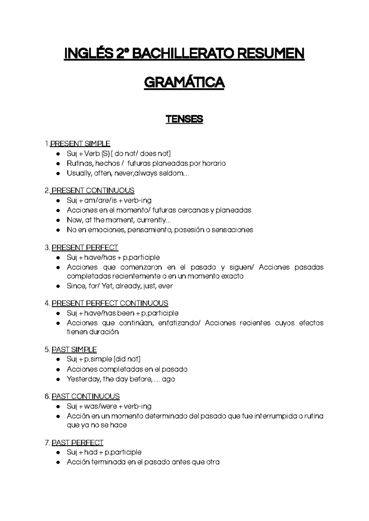 Resumen de Gramática - INGLÉS 2º BACHILLERATO - Studocu