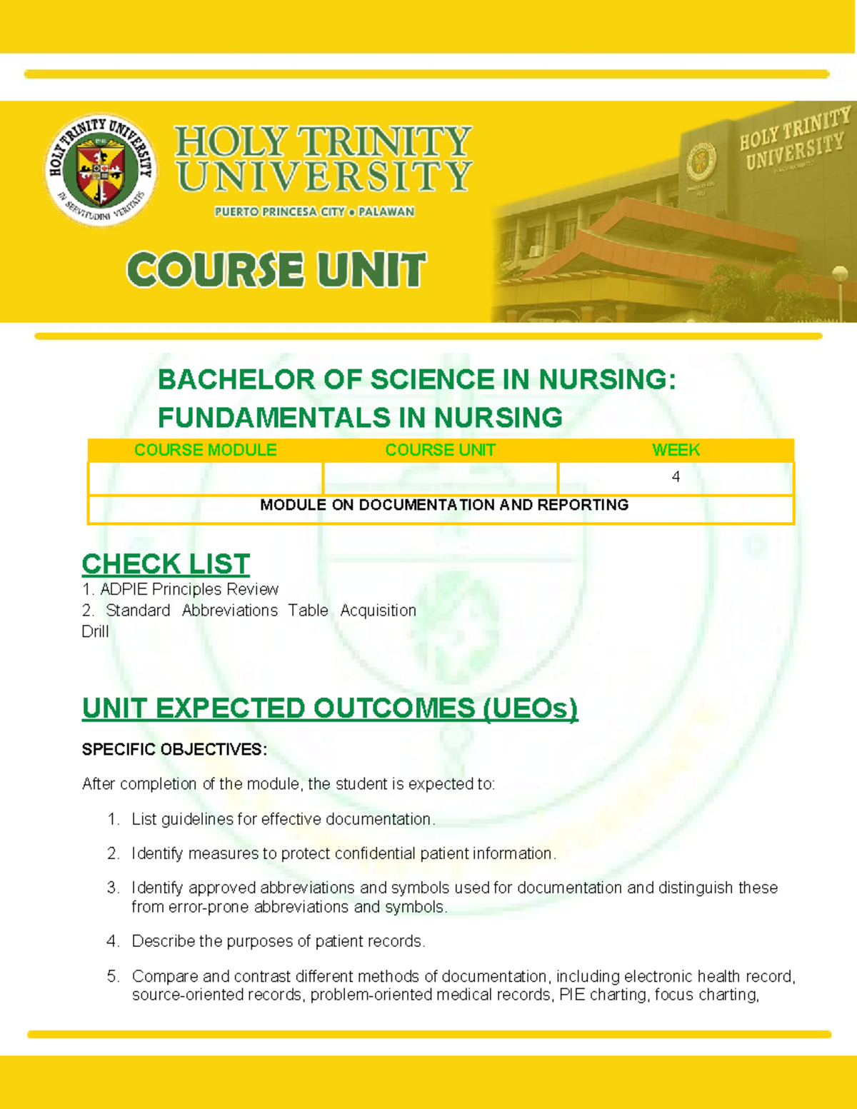 UNIT-HTU-Fundamentals of Nursing: Documentation & Reporting Guidelines ...