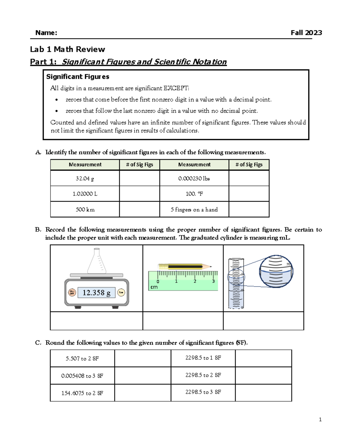 Lab1-Math Review: Significant Figures, Metric Conversions, and Logs ...
