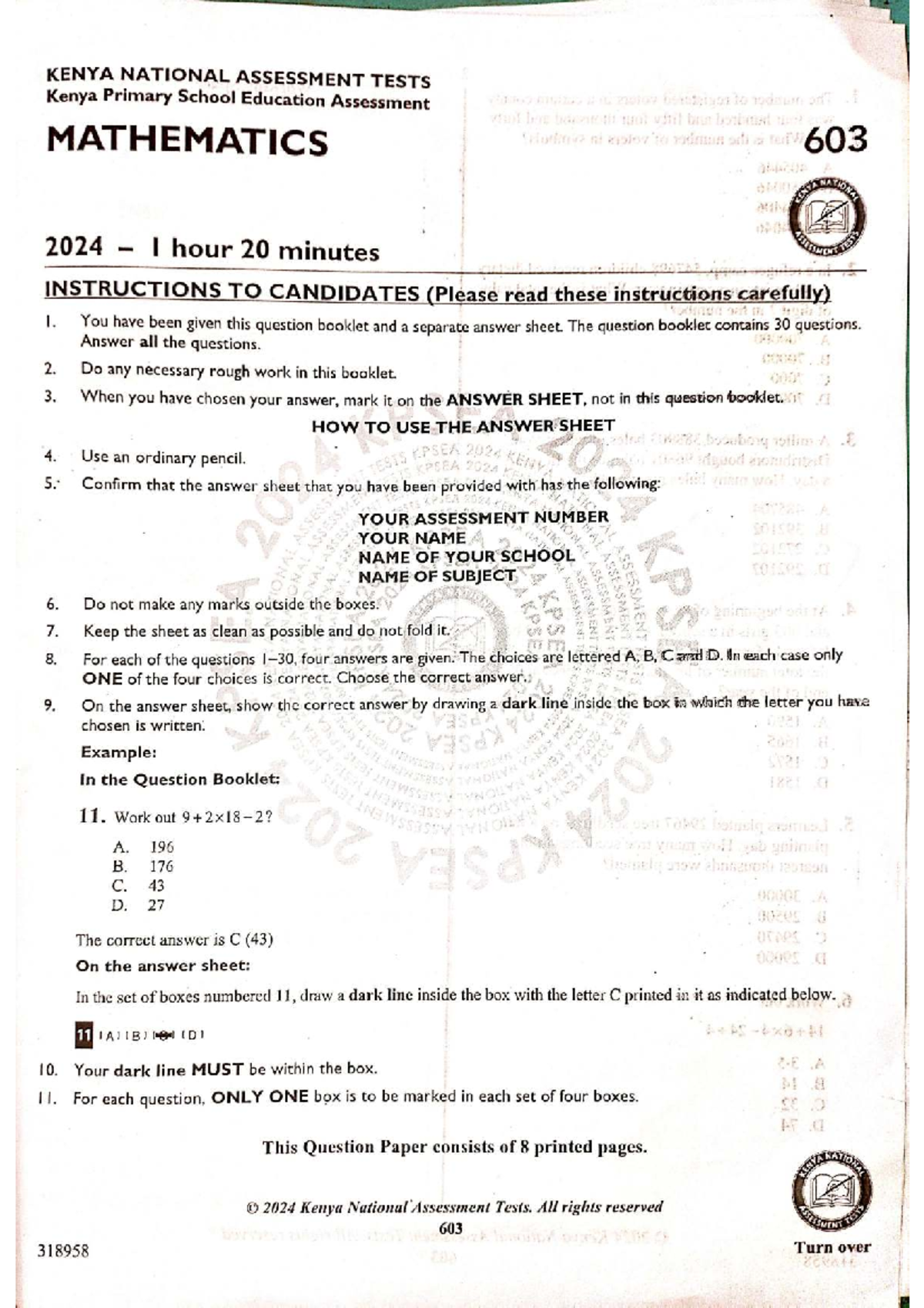 KENYA NATIONAL ASSESSMENT TESTS 2024: GRADE 6 MATHEMATICS - Studocu