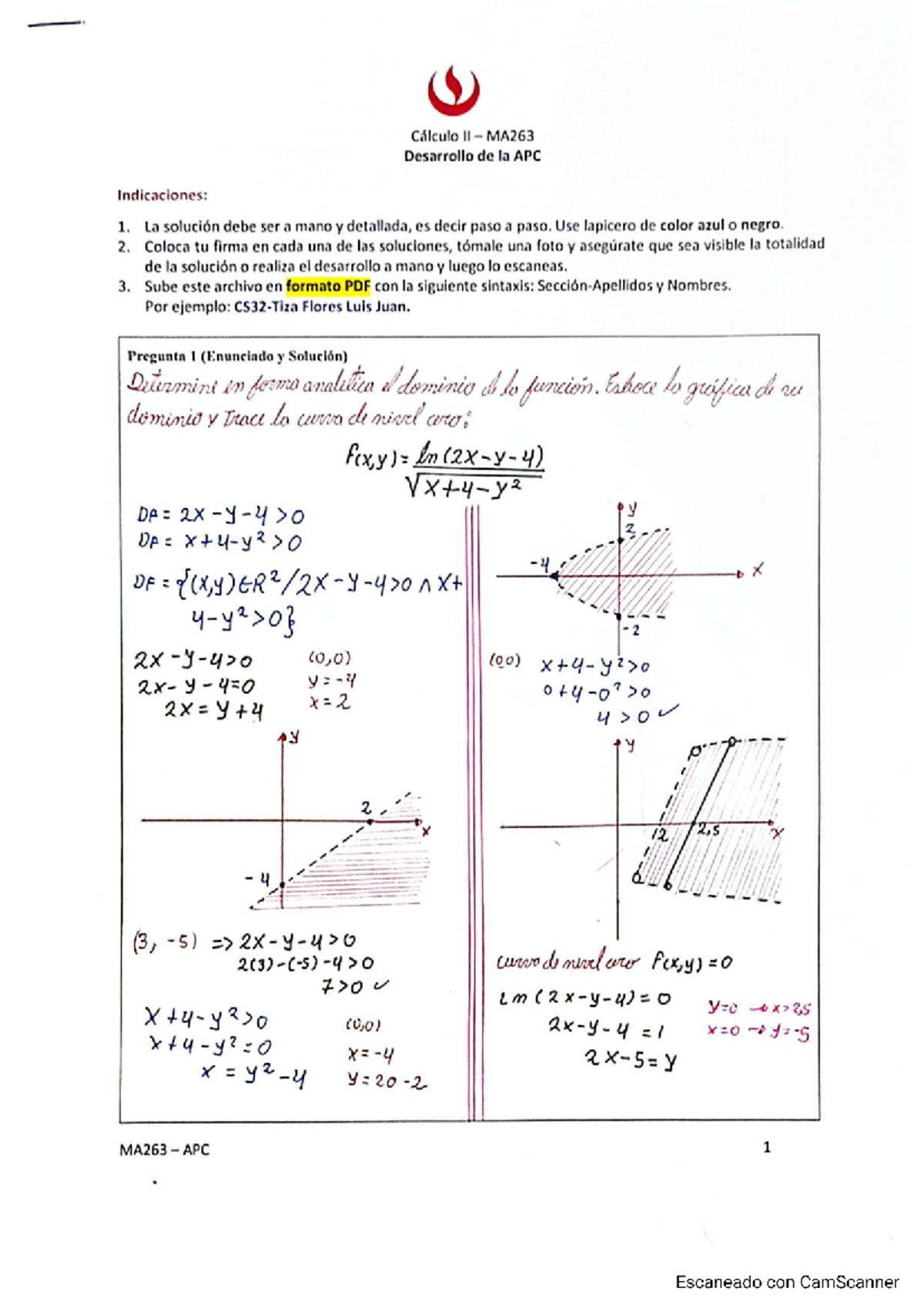 Cálculo II MA263: Desarrollo de la APC y Soluciones Detalladas - Studocu