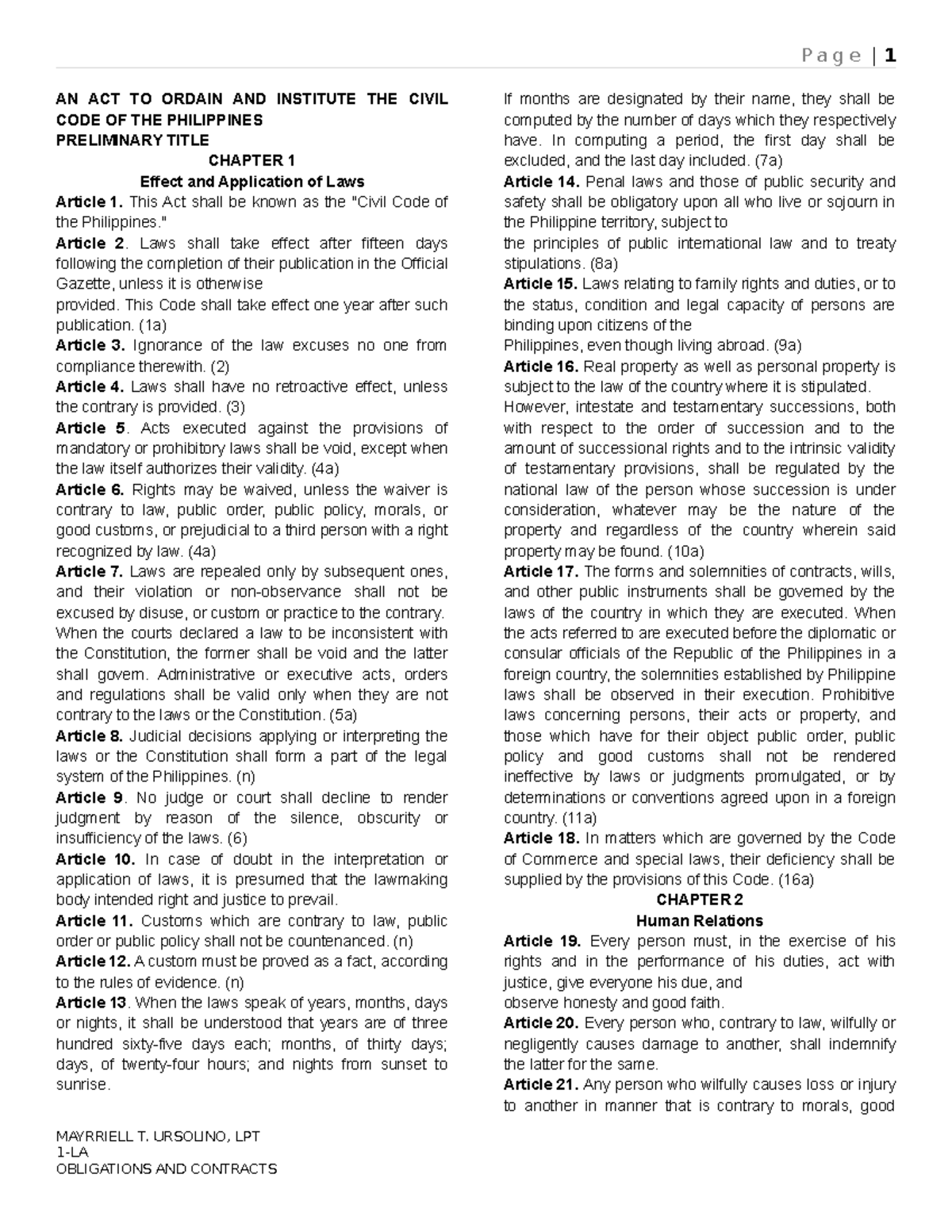 Oblicon - Comprehensive Review of Obligations and Contracts - Studocu