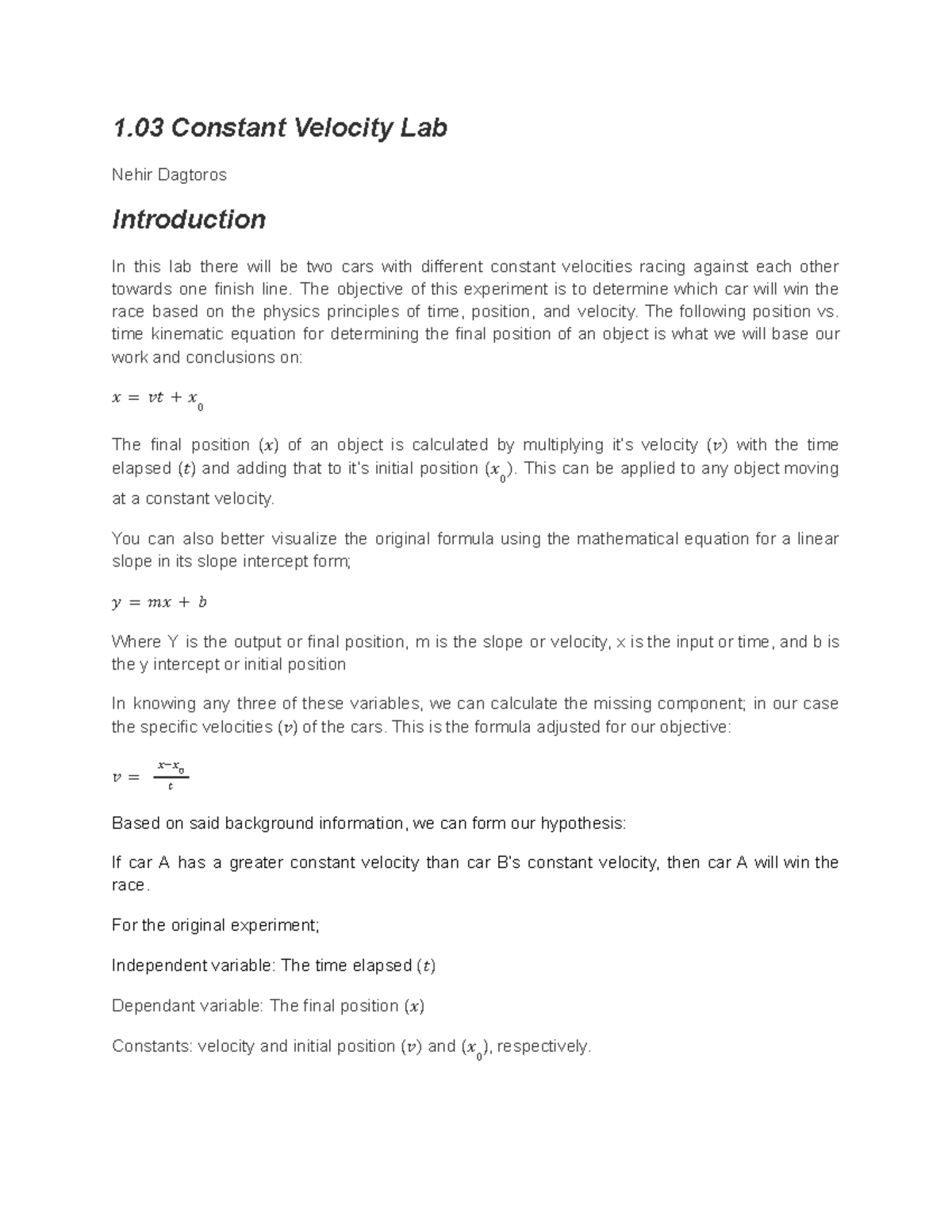 Constant Velocity Lab (PHYS 101): Exploring Speed and Motion Dynamics ...