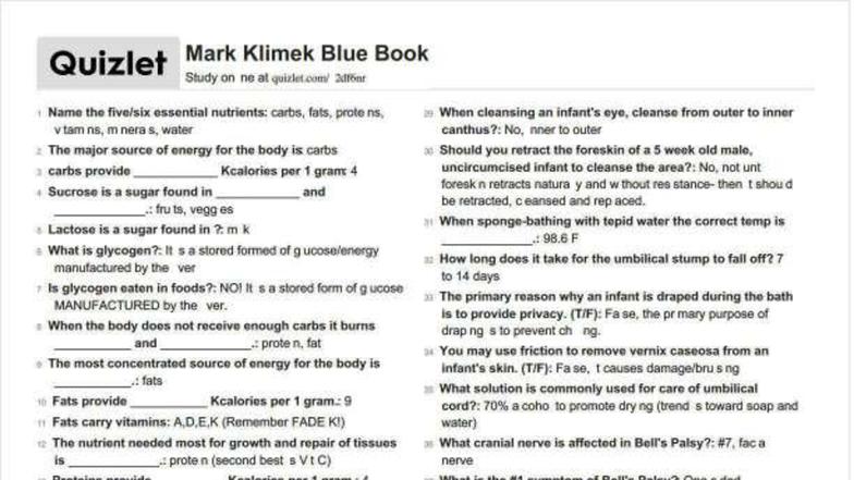 Mark Klimek Blue Book NCLEX Quiz Study Guide - Studocu