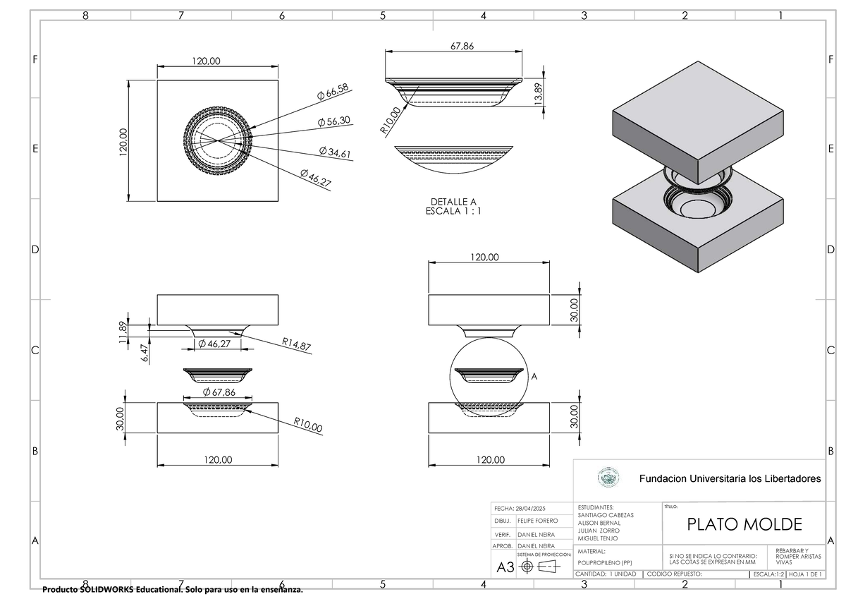 Plano del Molde - DIBUJ. SOLIDWORKS (A3) - Studocu