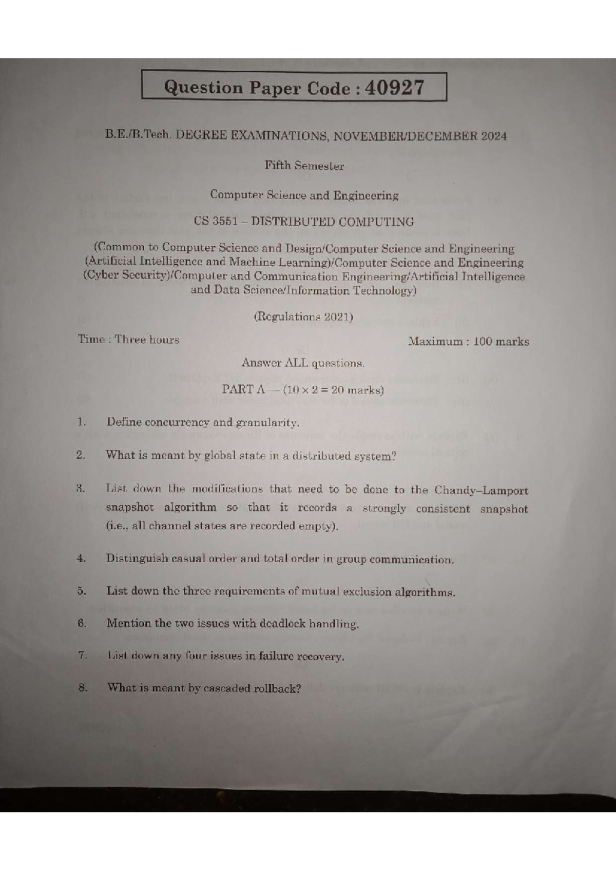 CS 3551 Final Exam Question Paper - Distributed Computing Nov/Dec 2024 ...