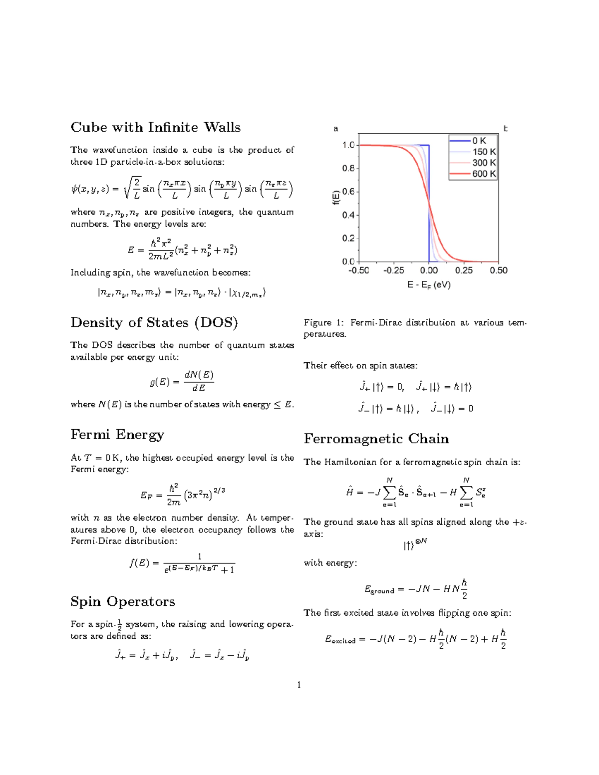 Cheat Sheet QM 5 - Quantum Mechanics: Wavefunction, DOS & Fermi Energy ...