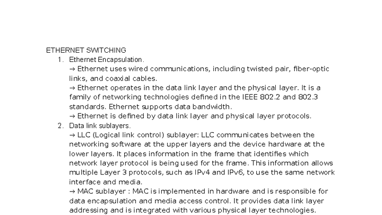 Ethernet Switching Overview - FPT: Encapsulation, MAC, and Frame ...