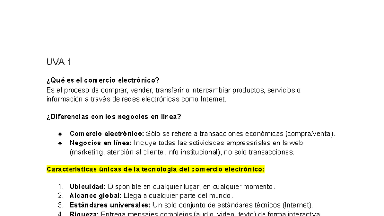 UVA 1 Resumen del Comercio Electrónico y Modelos de Negocio - Studocu