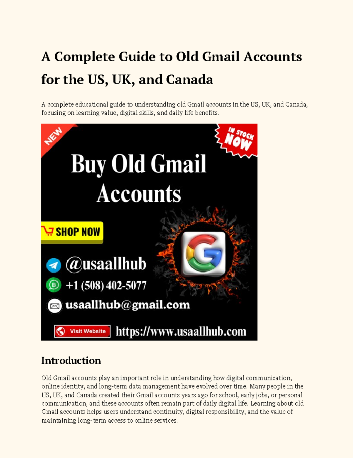 Understanding Old Gmail Accounts: A Guide for US, UK, and Canada - Studocu