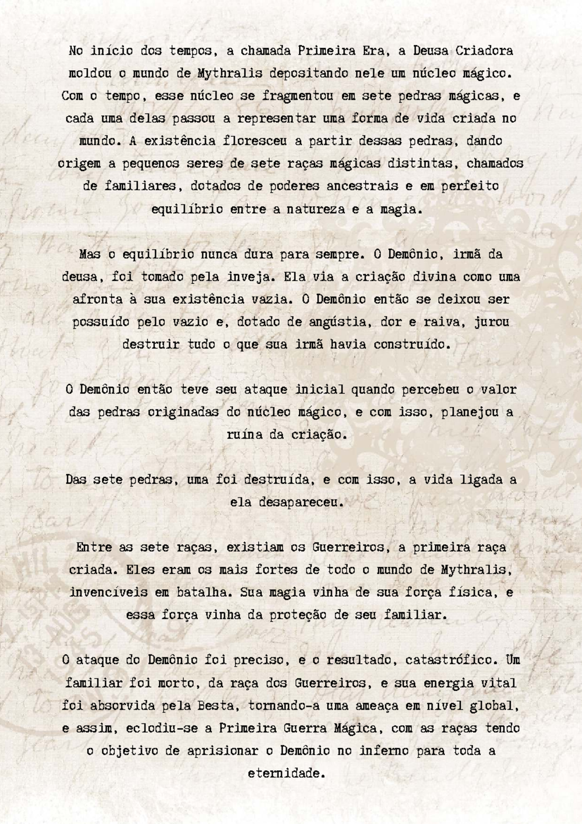 Lore de Mythralis: A Primeira Era e a Guerra Mágica - Studocu