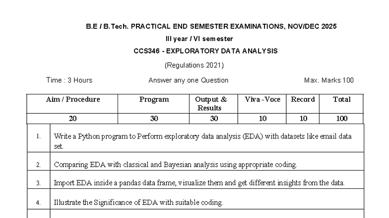 EDA Practical Exam CCS346 - VI Sem 2025 - Studocu