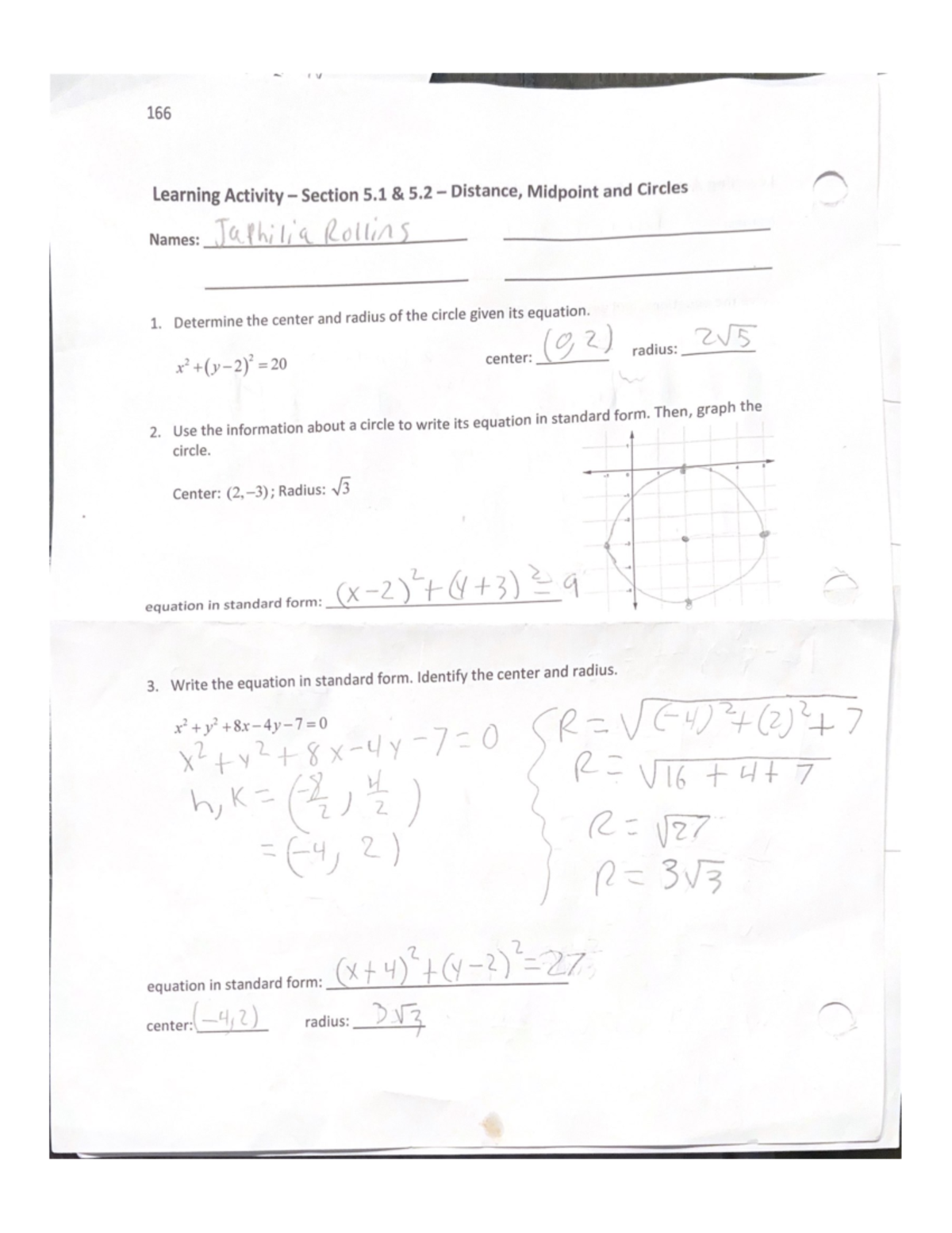 Learning Activity - Sec 5.1 & 5.2: Distance, Midpoint & Circles - Studocu
